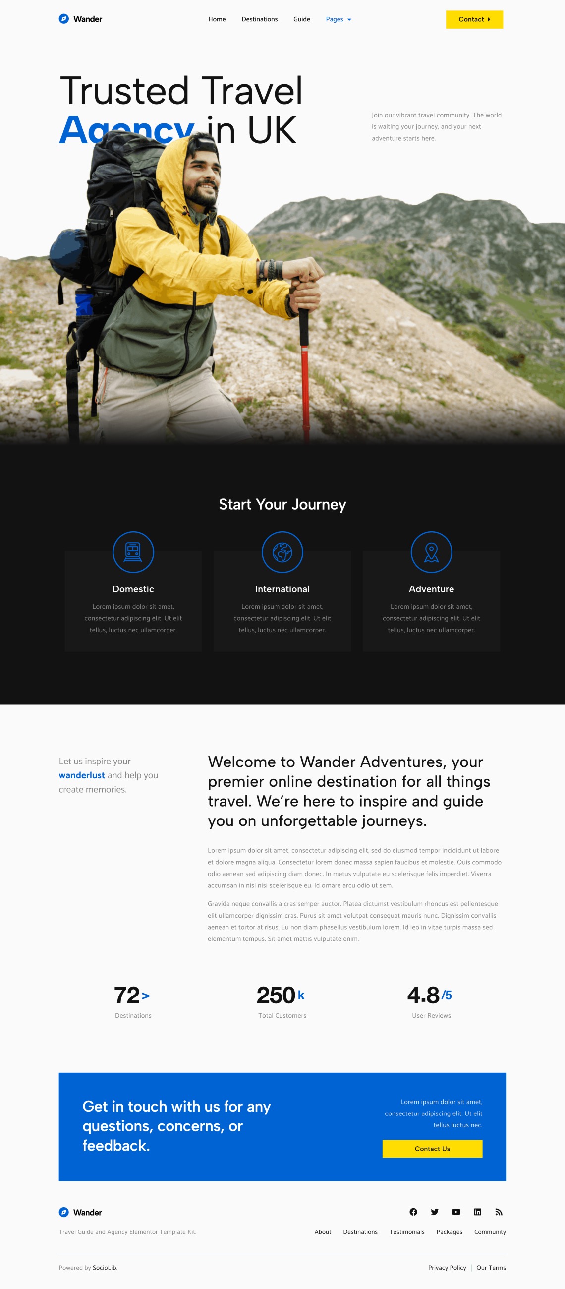 Wander - Travel Guide & Agency Elementor Template Kit by sociolib | ThemeForest