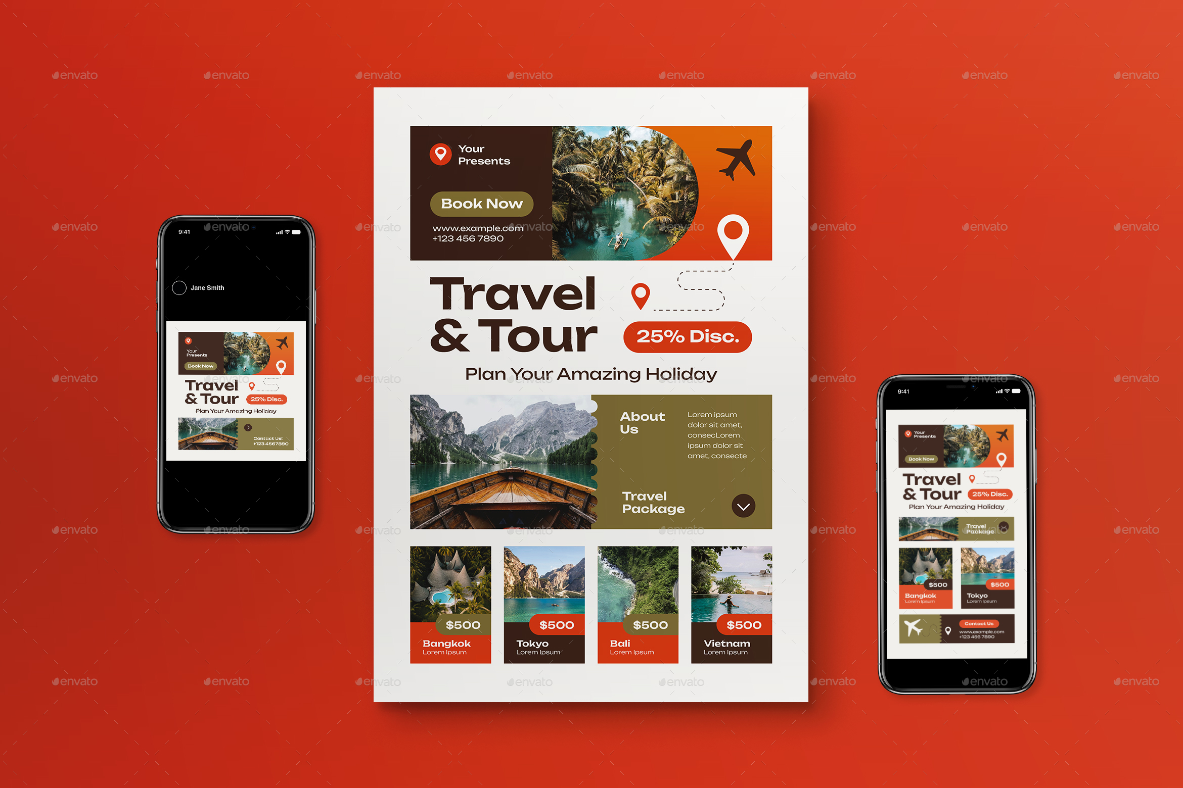 White Geometric Travel & Tour Flyer Set, Print Templates | GraphicRiver