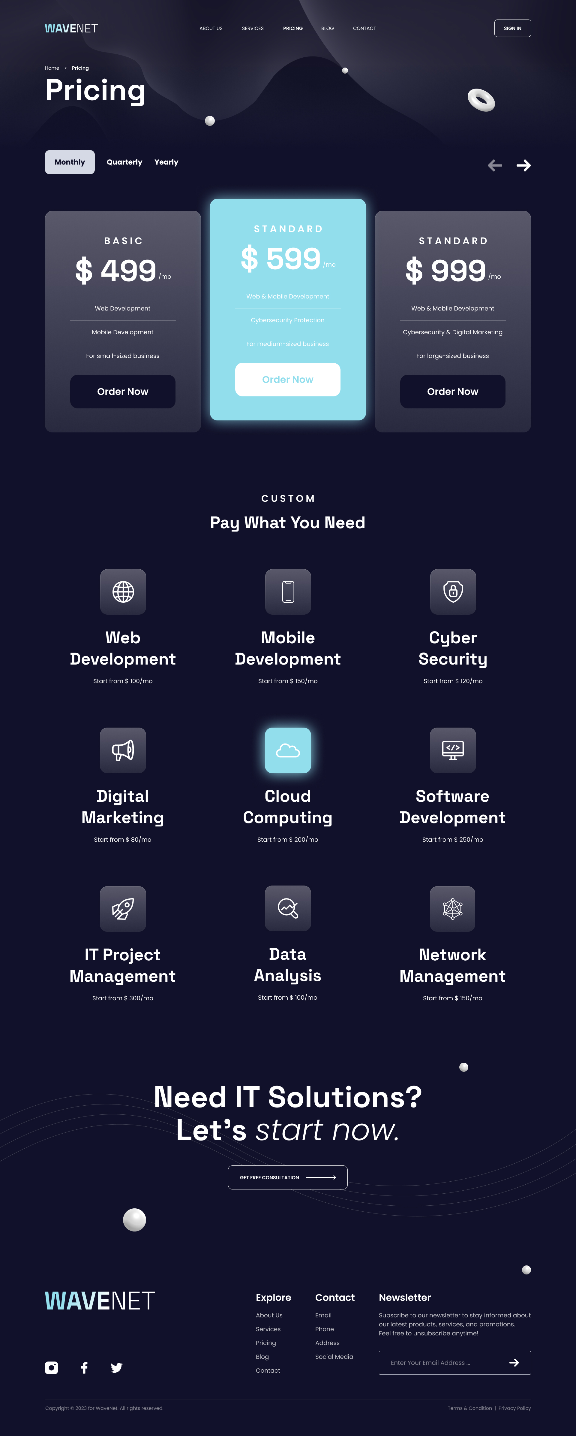 WaveNet - IT Solutions & Technology UI Design Figma Template by peterdraw