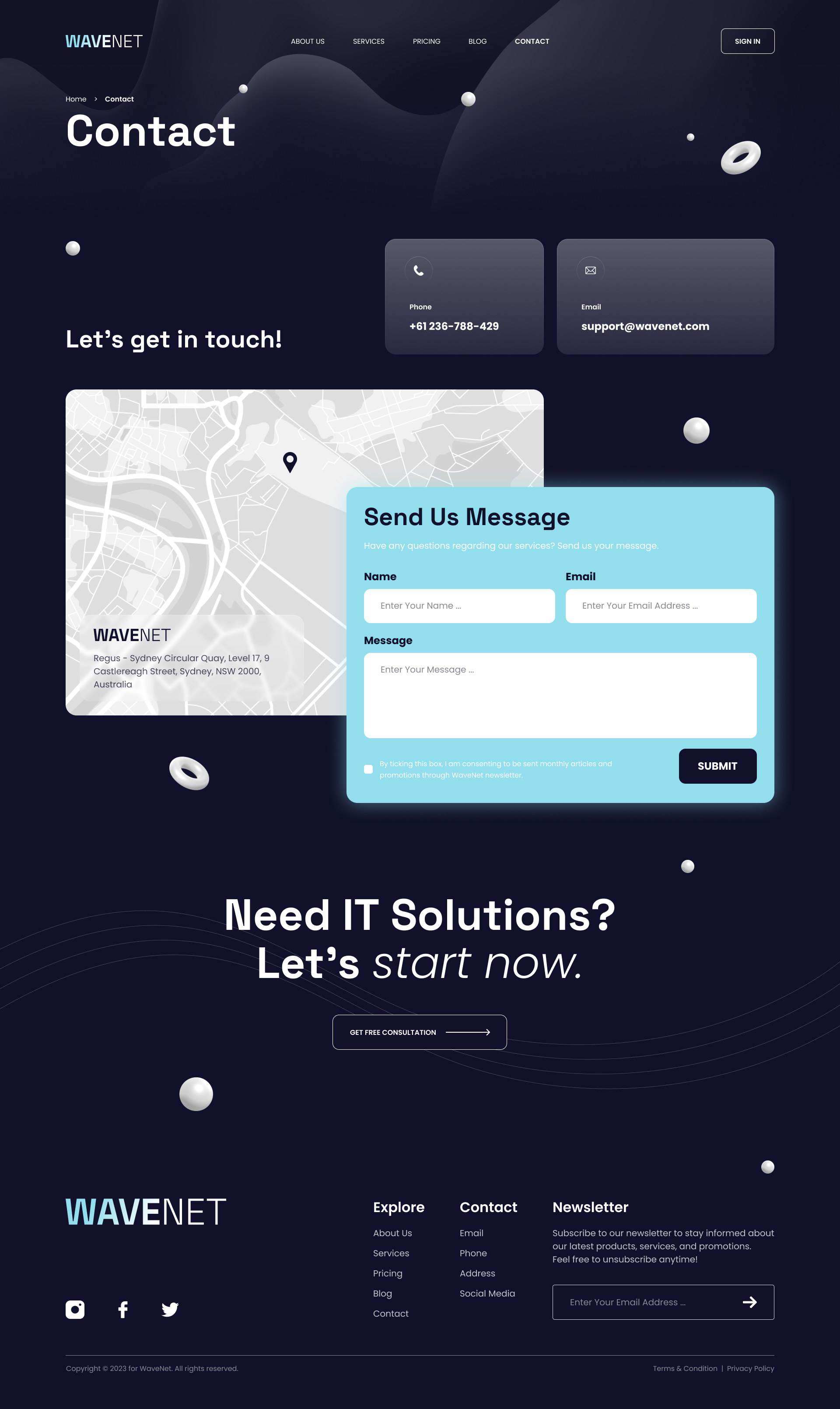 WaveNet - IT Solutions & Technology UI Design Figma Template by peterdraw