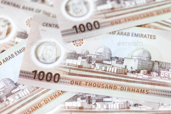 One thousand dirhams banknotes, new UAE paper money, closeup view Stock ...