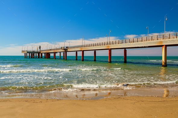 Scenic view of the jetty of Marina di Pietrasanta on Tonfano beach in ...