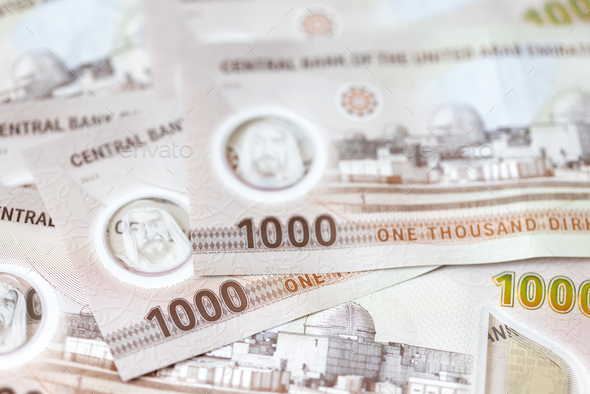 One thousand dirhams banknotes, new UAE paper money, closeup view Stock ...