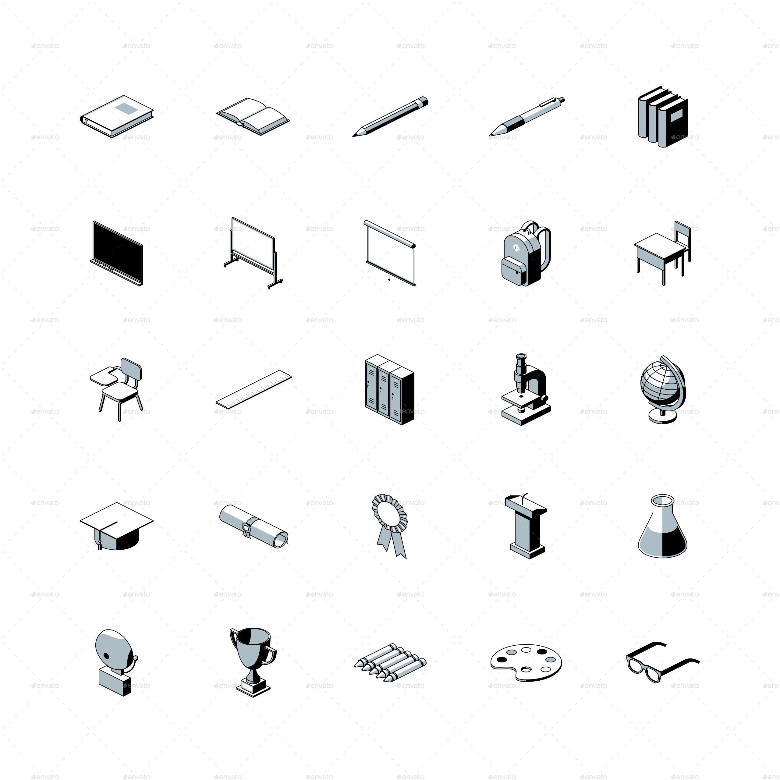 Icometric - Back to School Icons by oelhoem | GraphicRiver