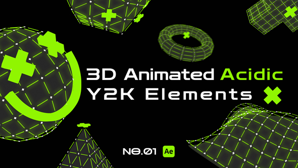 3D Animated Acidic Y2K Elements, After Effects Project Files | VideoHive