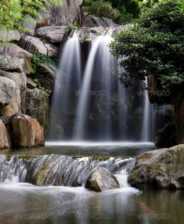Chinese gardens waterfall Stock Photo by pelooyen | PhotoDune