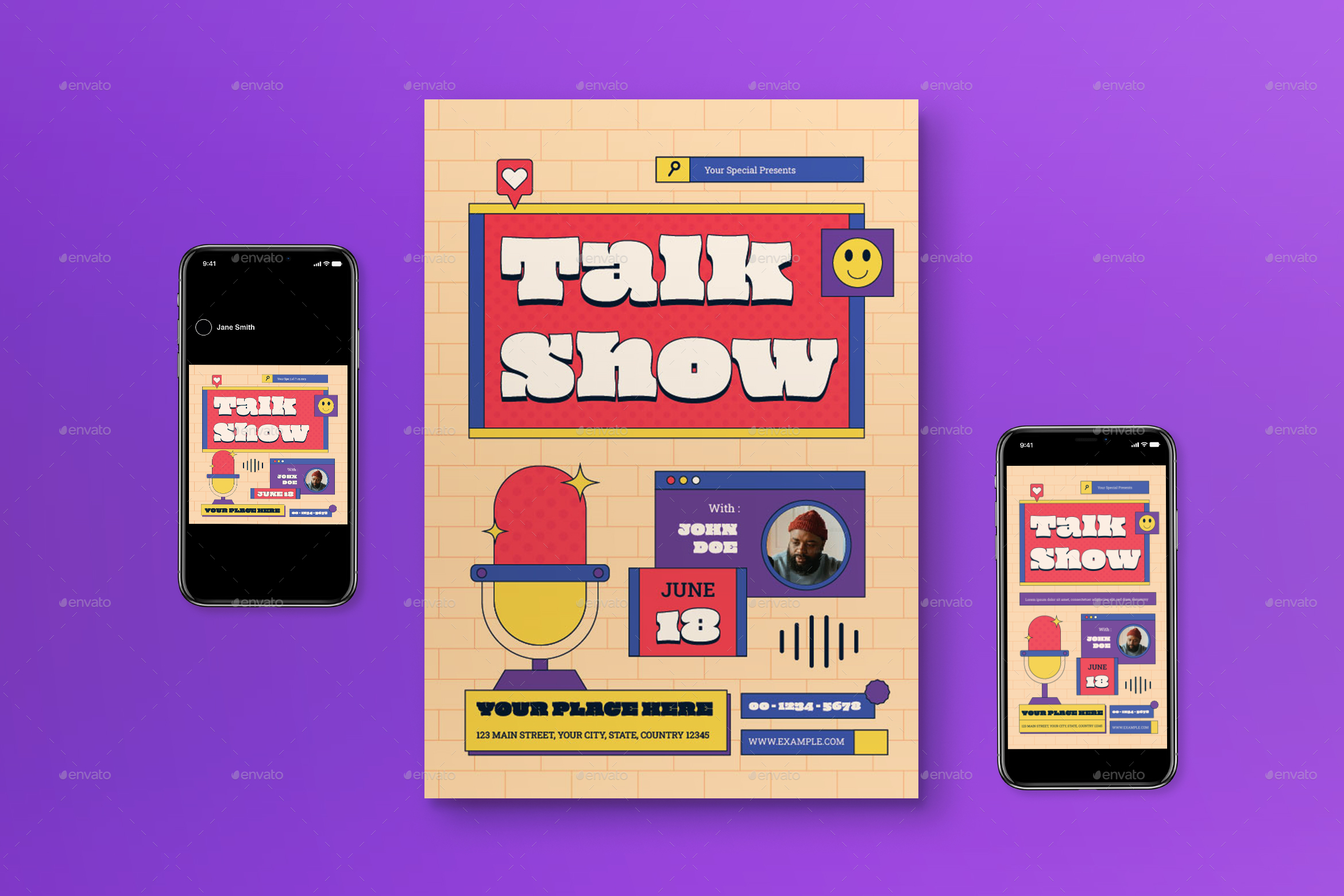 Cream Geometric Talk Show Flyer Set, Print Templates | GraphicRiver