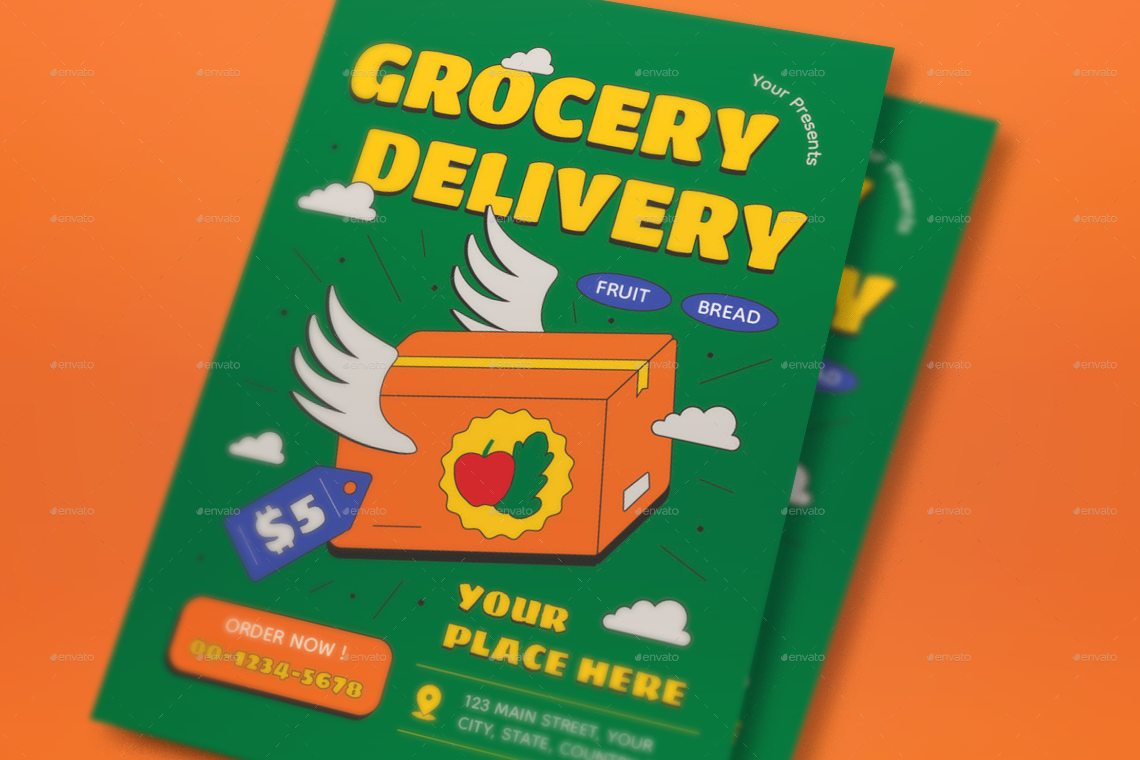 Green Flat Design Grocery Delivery Flyer Set, Print Templates ...