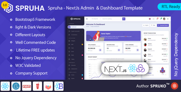 Spruha – Nextjs Admin & Dashboard Template by SPRUKO | ThemeForest
