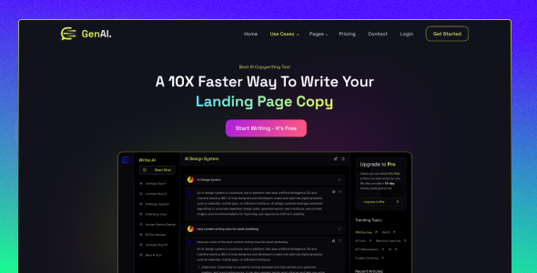 GenAI - AI Based Copywriting and Content Writing Landing Page Template by Marvel_Theme