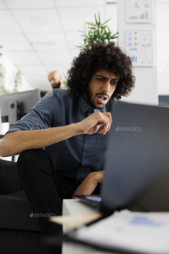 Company employee searching solution for solving business task Stock ...