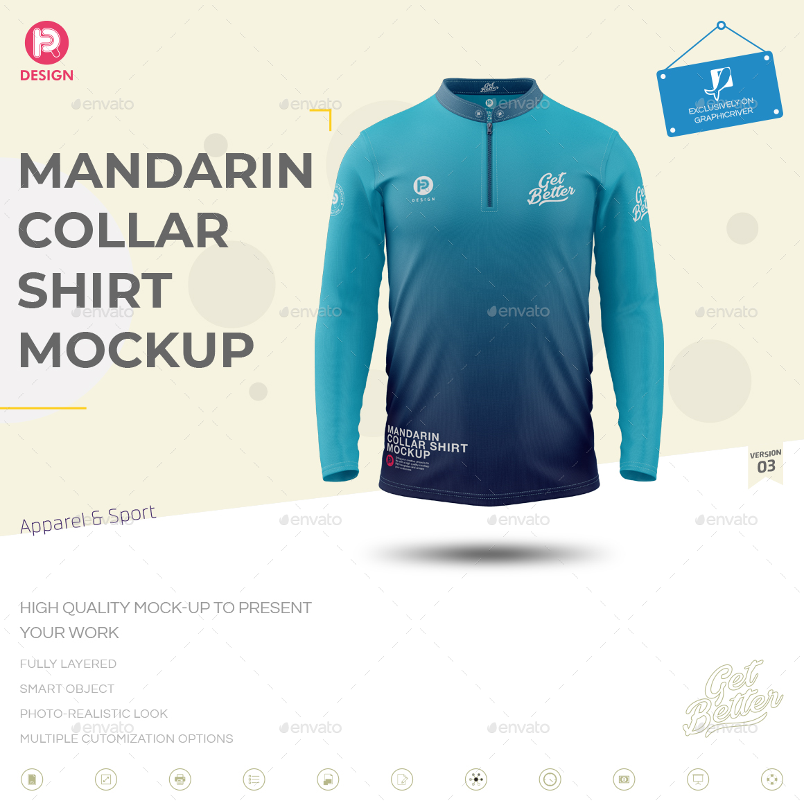 Mandarin Collar Shirt Mockup V3, Graphics | GraphicRiver