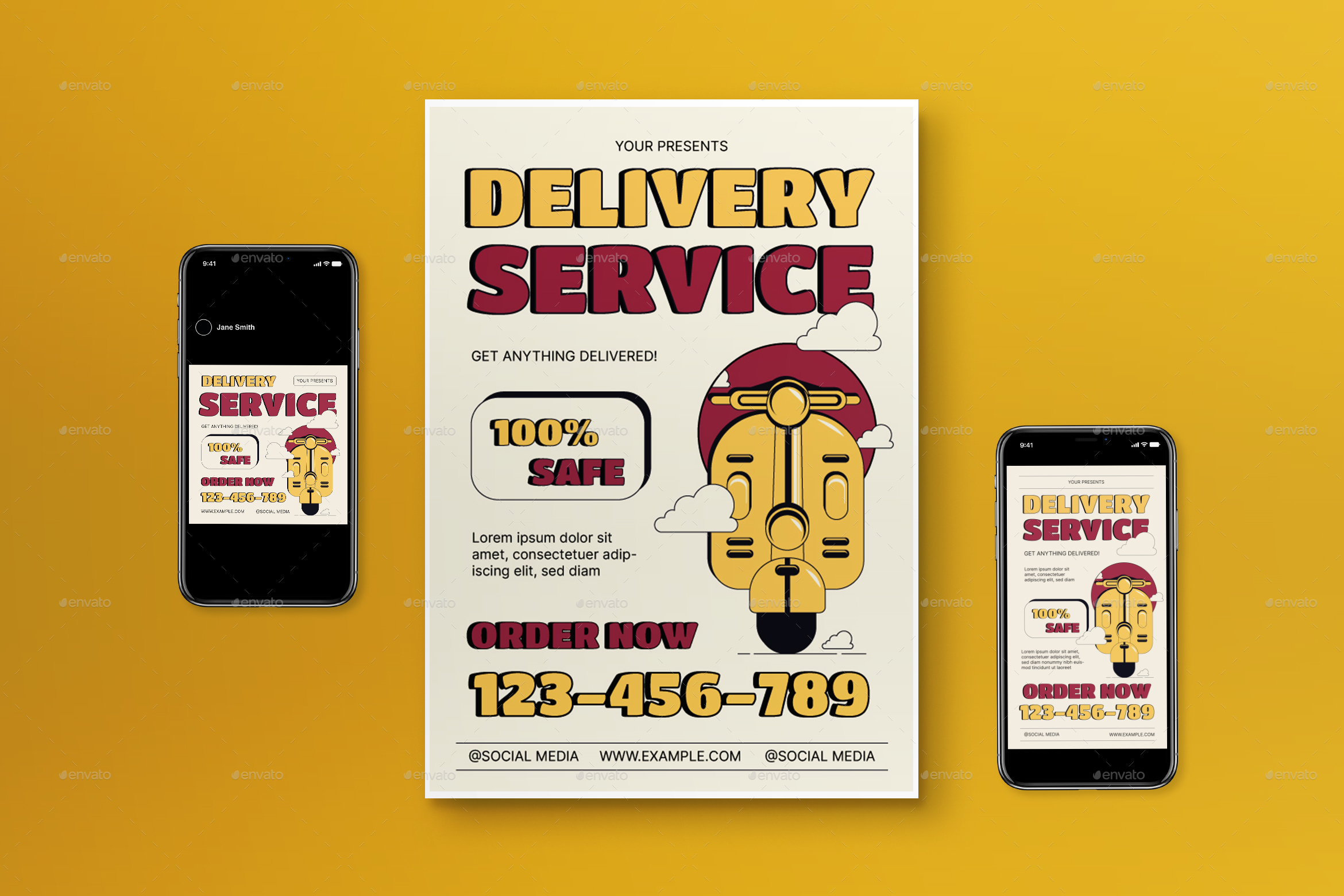 Yellow Flat Design Delivery Service Flyer Set, Print Templates ...