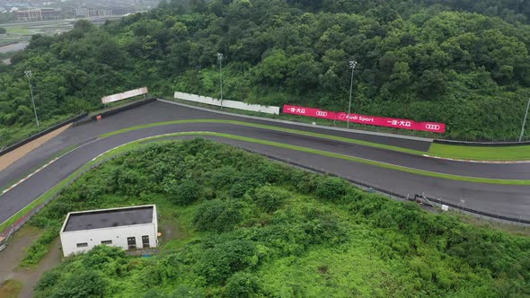 Aerial pan shoot of a racing formula 1 track in ningbo city, China ...