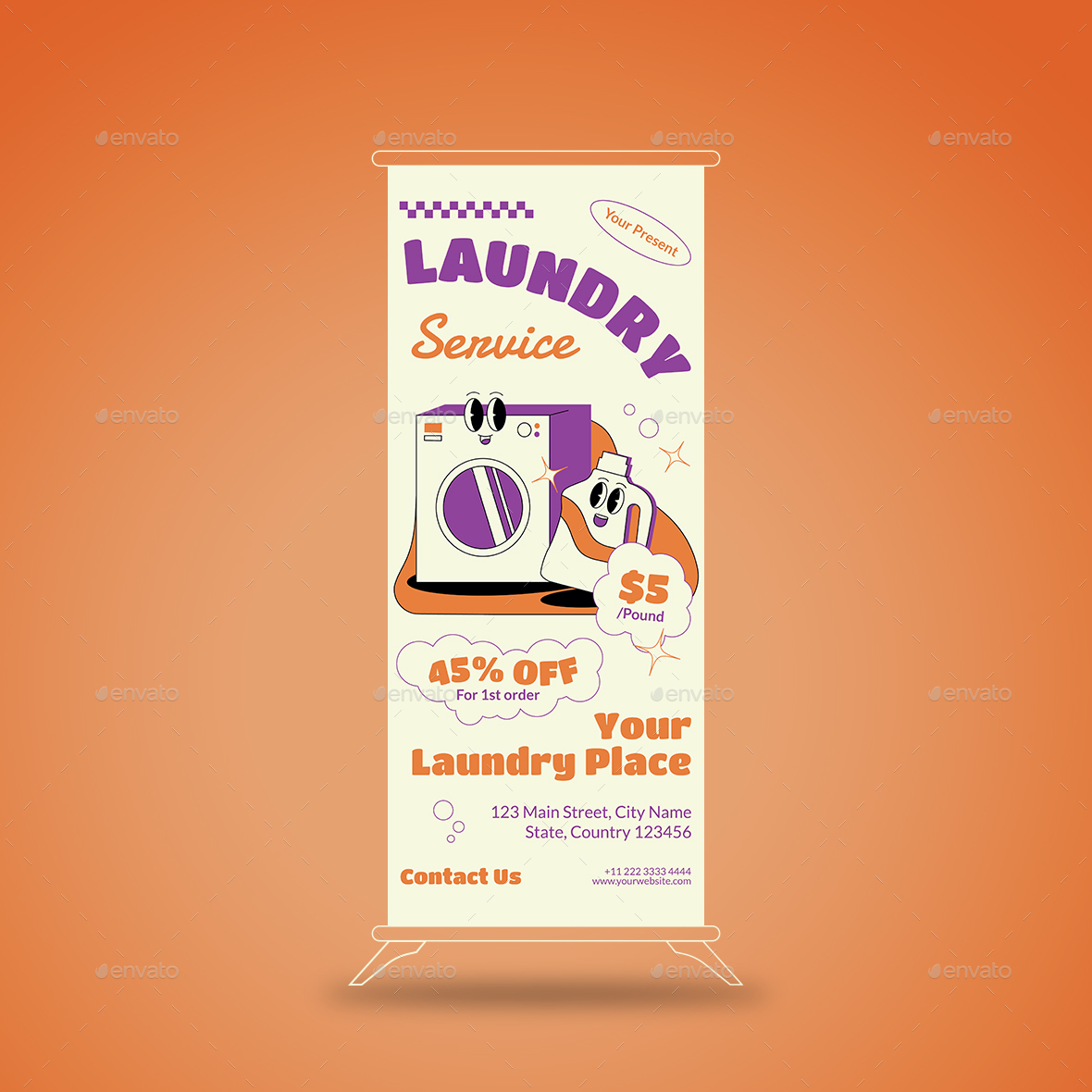 Retro Laundry Service Banner, Print Templates | GraphicRiver
