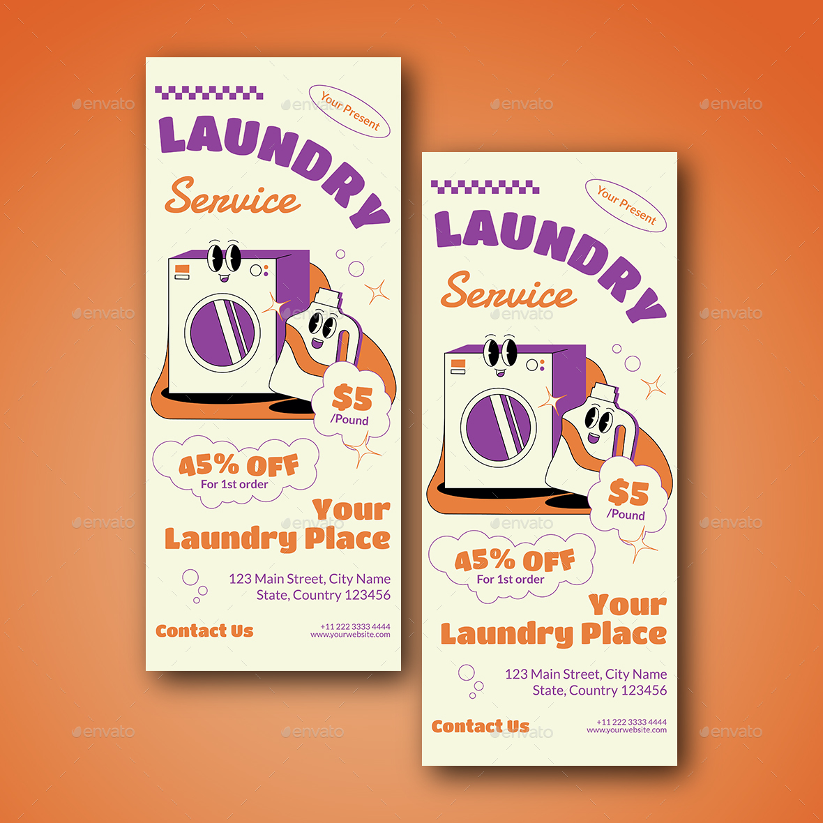 Retro Laundry Service Banner, Print Templates | GraphicRiver
