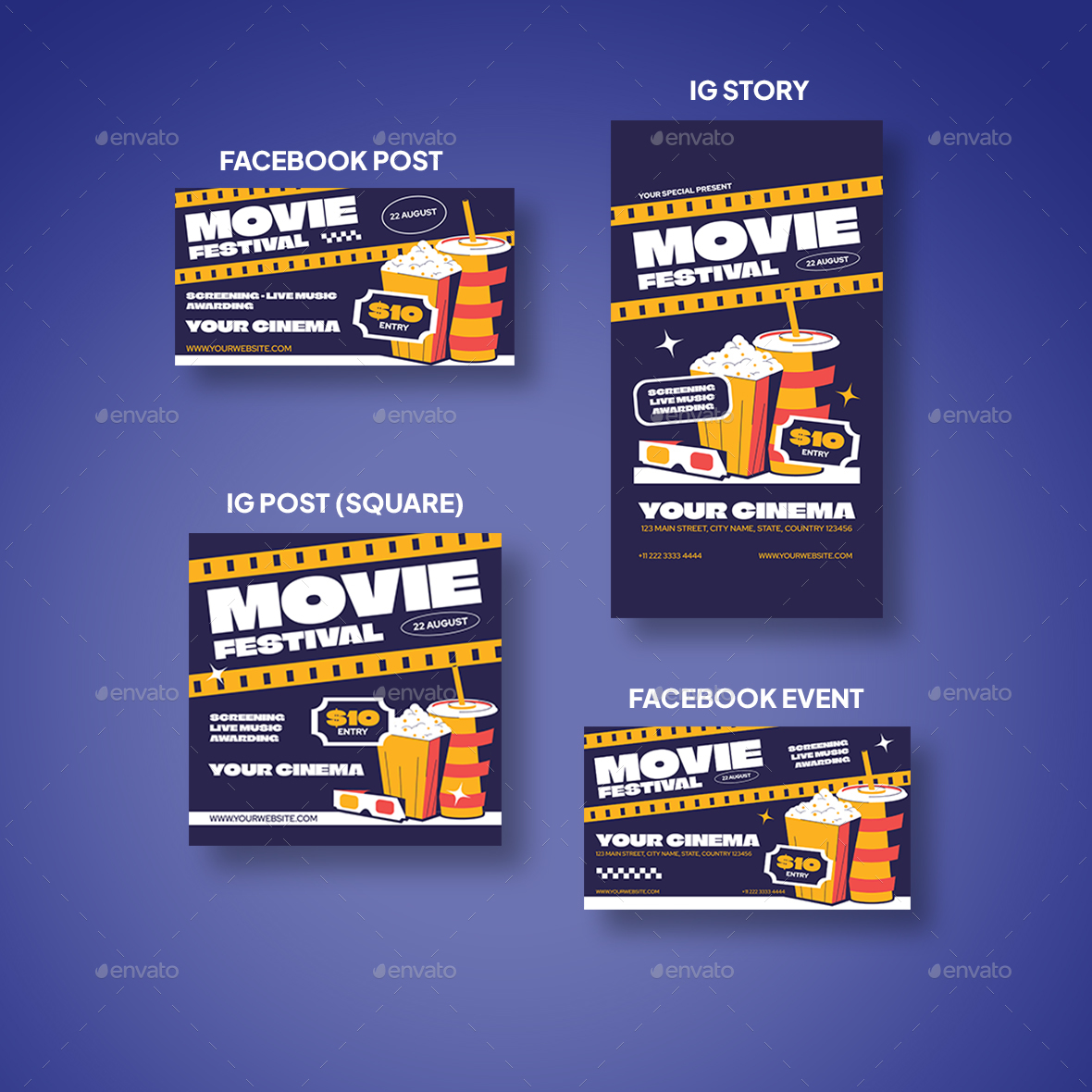Retro Movie Festival Flyer Set, Print Templates | GraphicRiver