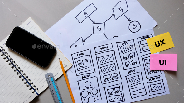 Draft sketch drawing template layout framework wireframe. Stock Photo ...