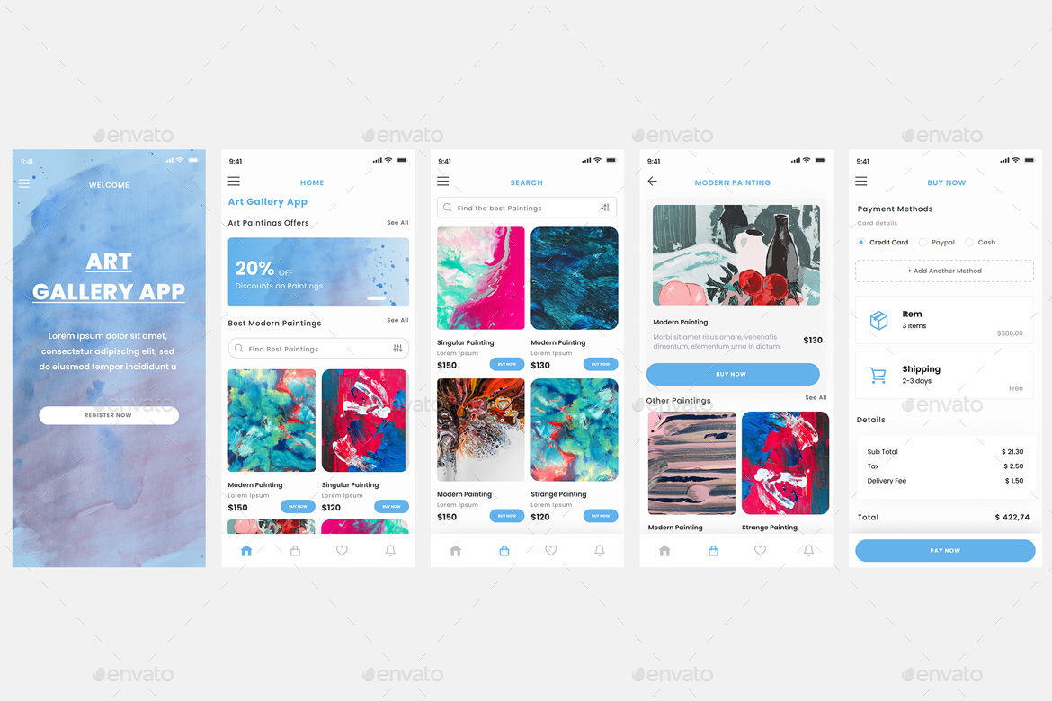 Art Gallery Shop, Painting & Museum Store App UI, Web Elements ...