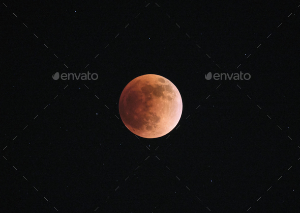 Red blood full Moon on black sky background. Supermoon lunar eclipse ...