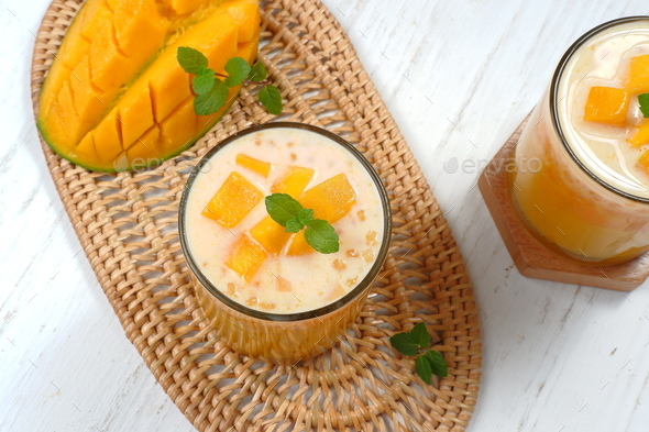 sweet and creamy sago mango dessert,asian mango dessert, also known as ...