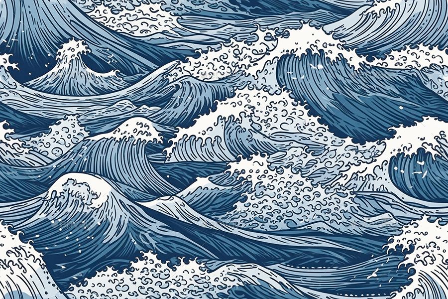 Hand-Drawn Ocean Surf Wave Seamless Patterns, Graphics | GraphicRiver