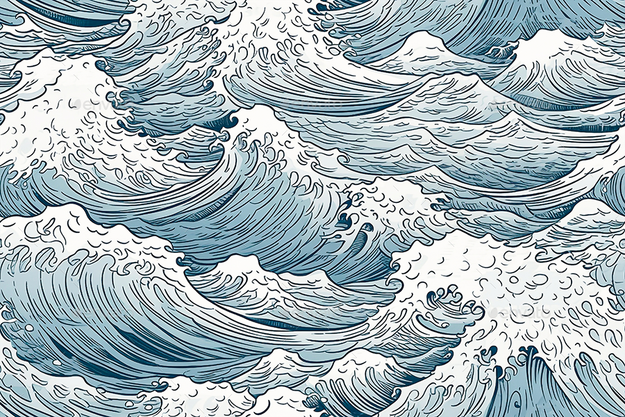 Hand-Drawn Ocean Surf Wave Seamless Patterns, Graphics | GraphicRiver