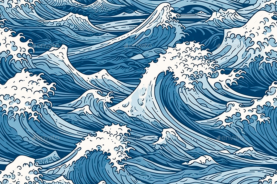 Hand-Drawn Ocean Surf Wave Seamless Patterns, Graphics | GraphicRiver