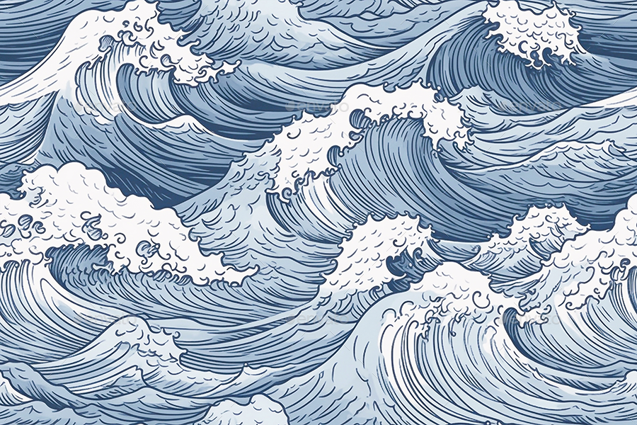 Hand-Drawn Ocean Surf Wave Seamless Patterns, Graphics | GraphicRiver