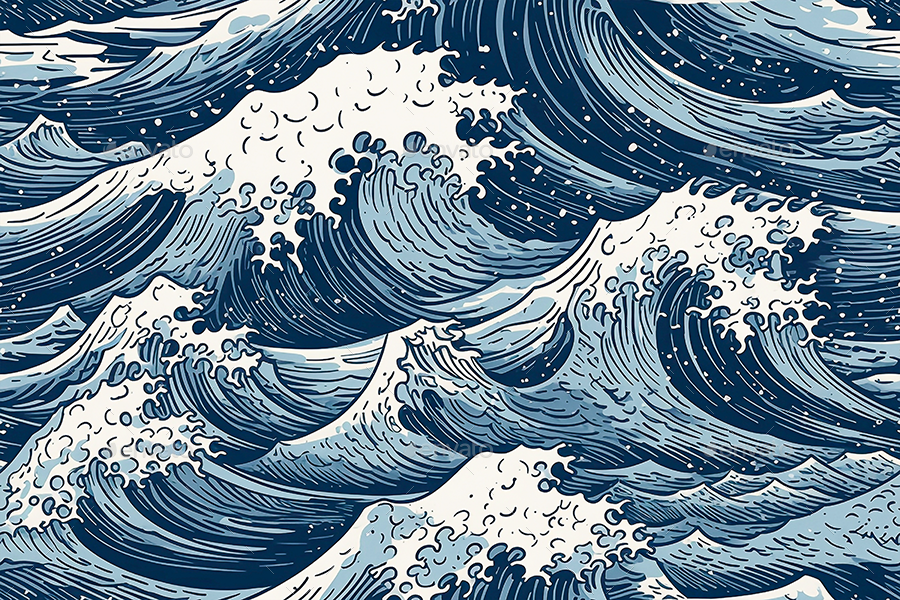 Hand-Drawn Ocean Surf Wave Seamless Patterns, Graphics | GraphicRiver