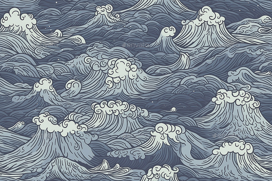 Hand-Drawn Ocean Surf Wave Seamless Patterns, Graphics | GraphicRiver