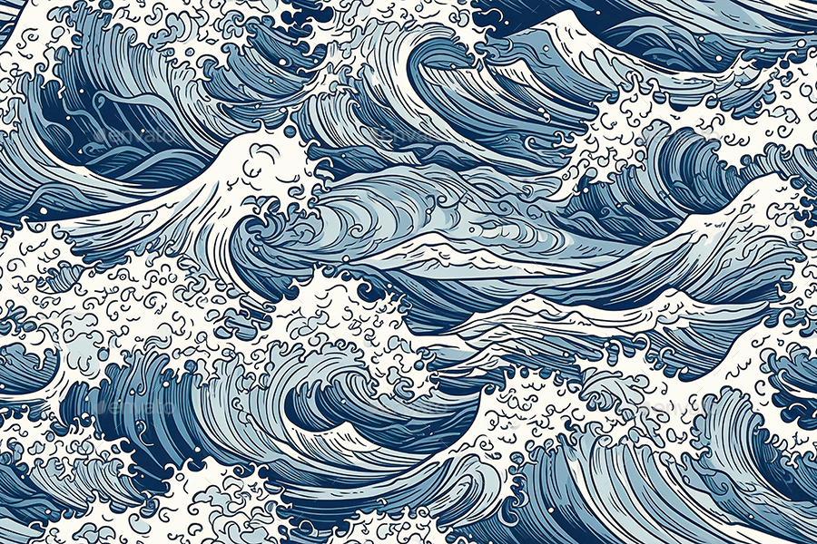 Hand-Drawn Ocean Surf Wave Seamless Patterns, Graphics | GraphicRiver