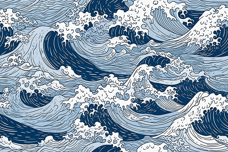 Hand-Drawn Ocean Surf Wave Seamless Patterns, Graphics | GraphicRiver