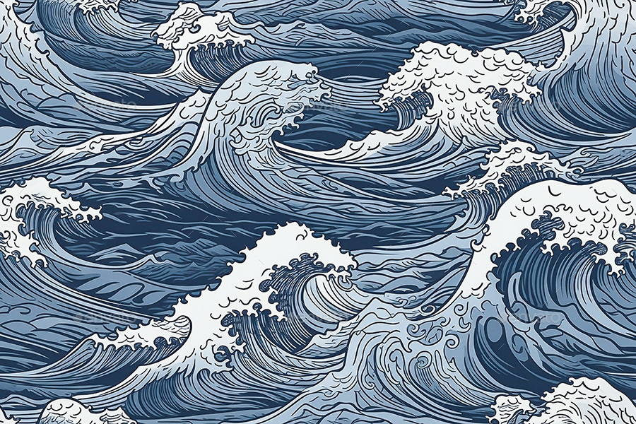 Hand-Drawn Ocean Surf Wave Seamless Patterns, Graphics | GraphicRiver