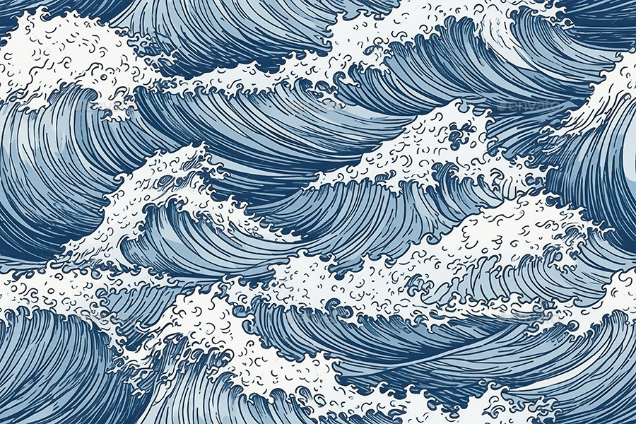 Hand-Drawn Ocean Surf Wave Seamless Patterns, Graphics | GraphicRiver
