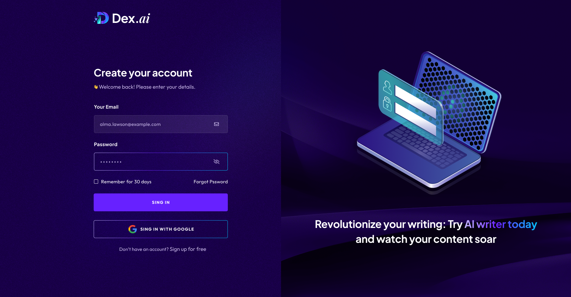 Dexai - AI Writer & Tech Startup landing Figma Template. by Ontech_Pin