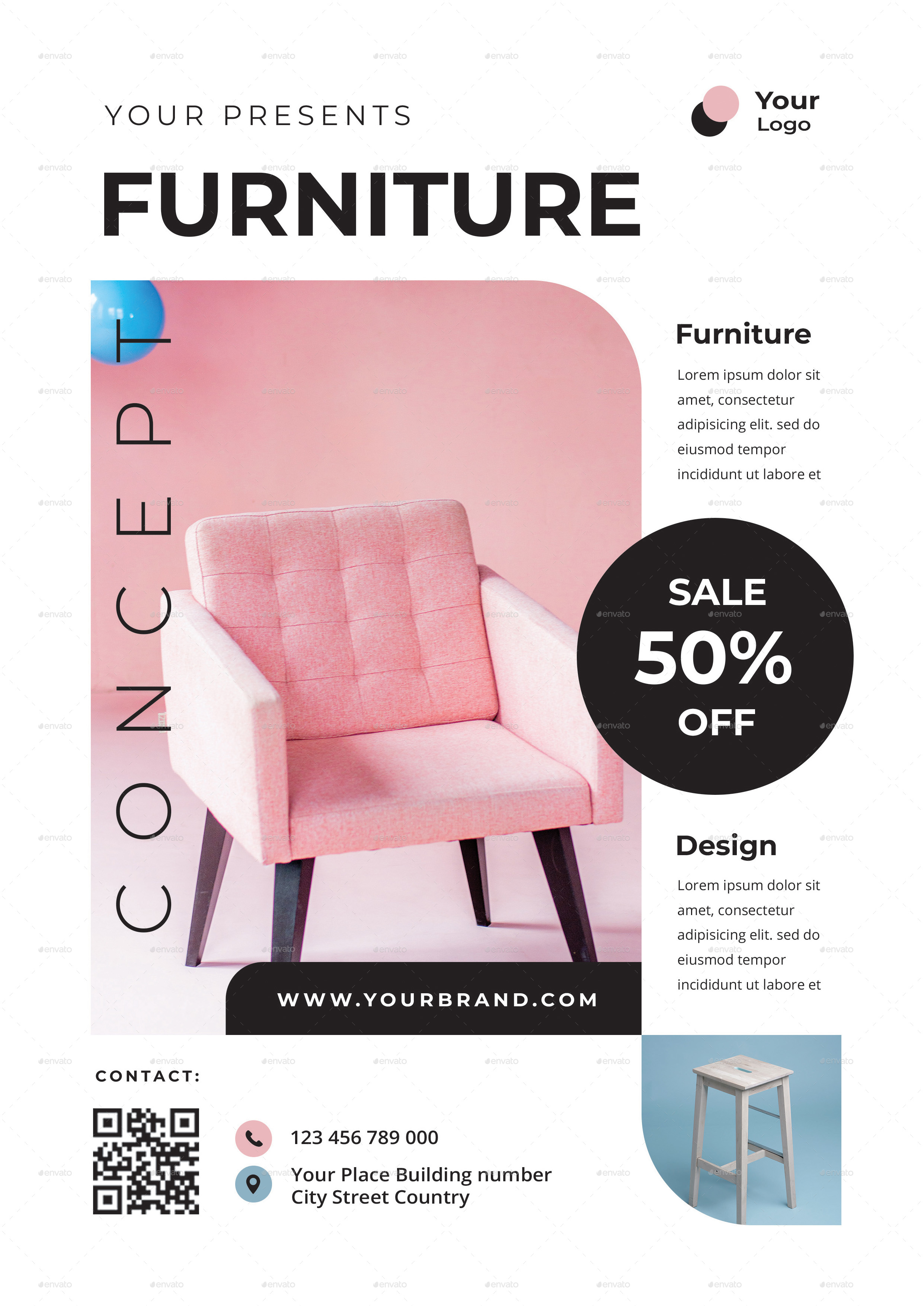Flyer Furniture Concept Clean Design Cool White, Print Templates ...
