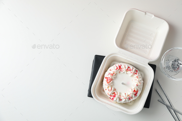 Concept of congratulation and celebration with bento cake in box Stock ...