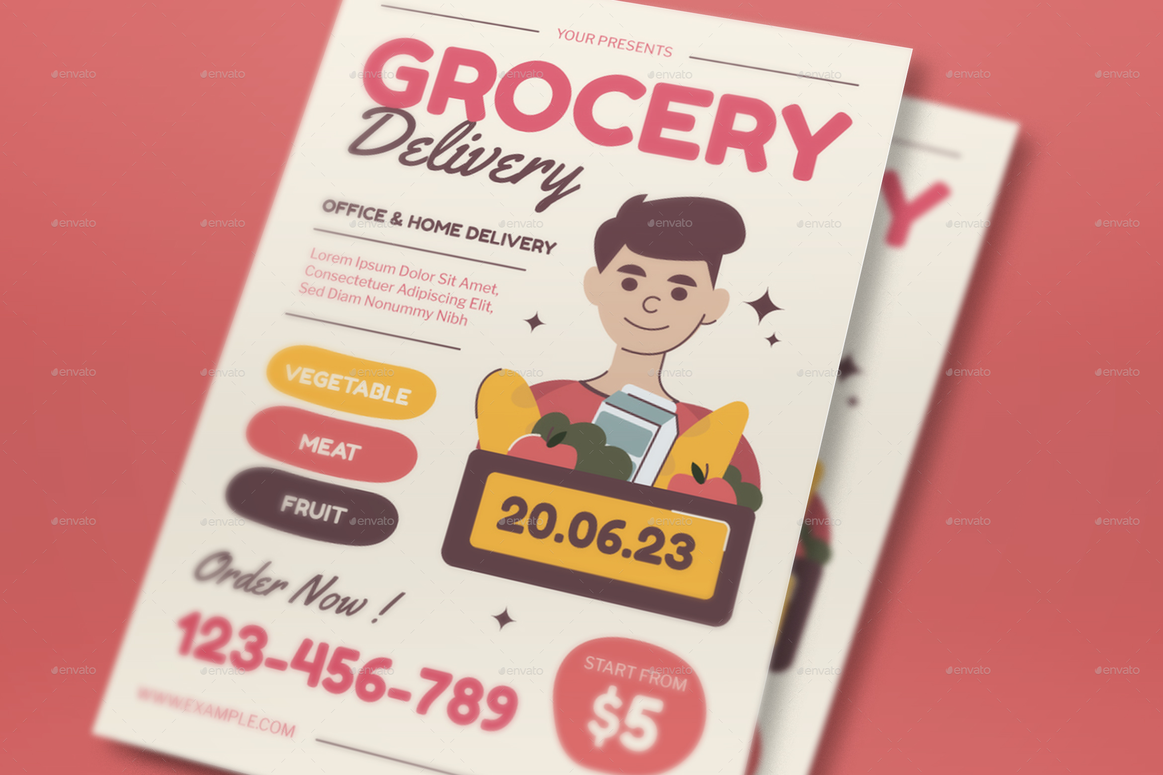 Cream Hand Drawn Grocery Delivery Flyer Set, Print Templates | GraphicRiver