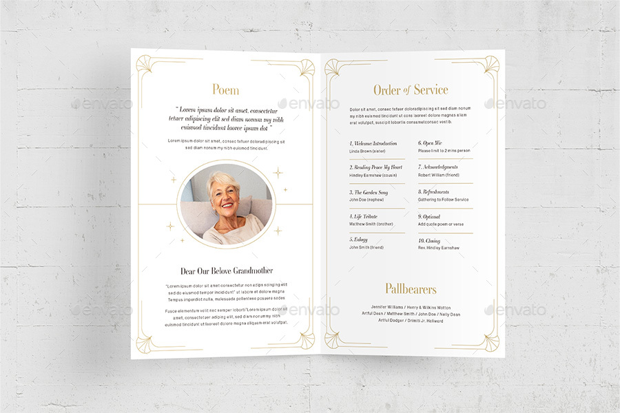 Simple Art Deco Funeral Program Layout, Print Templates | GraphicRiver