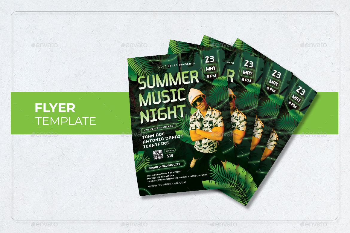Summer Music Night Flyer Cool Green, Print Templates | GraphicRiver