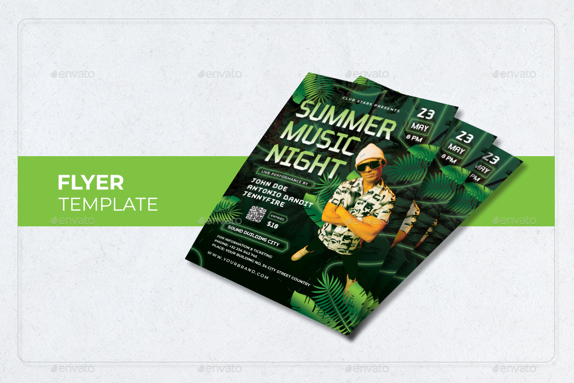 Summer Music Night Flyer Cool Green, Print Templates | GraphicRiver