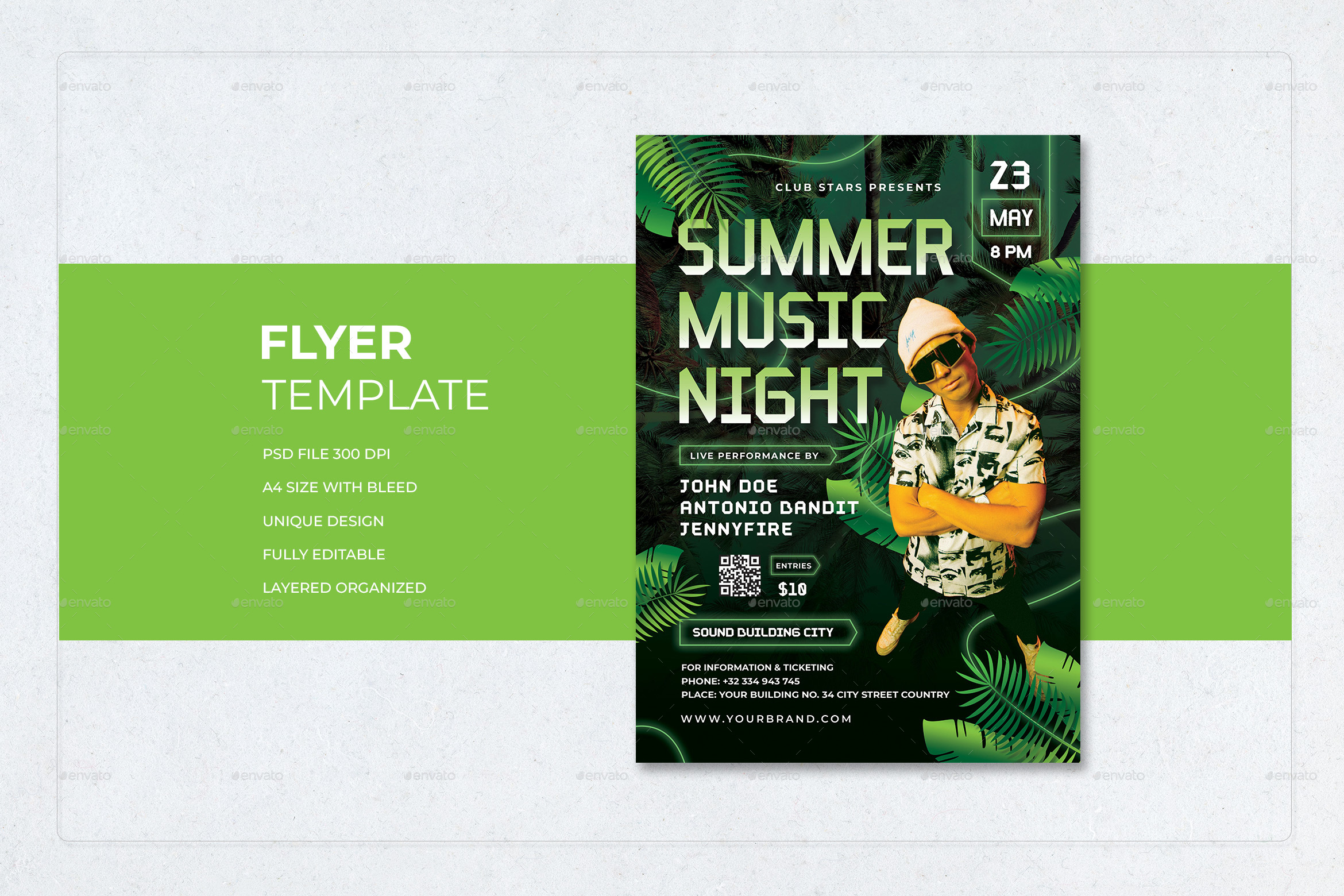 Summer Music Night Flyer Cool Green, Print Templates | GraphicRiver