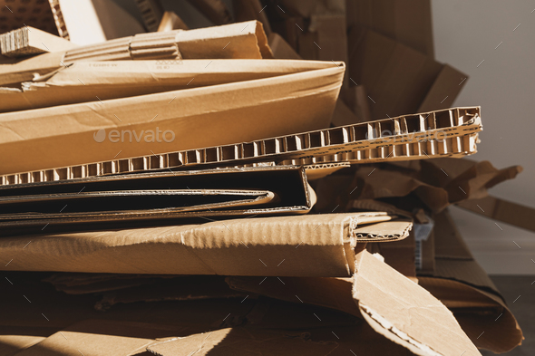 Stack of Cardboard Waste in sunlight. Concepts of Paper Recycling and ...