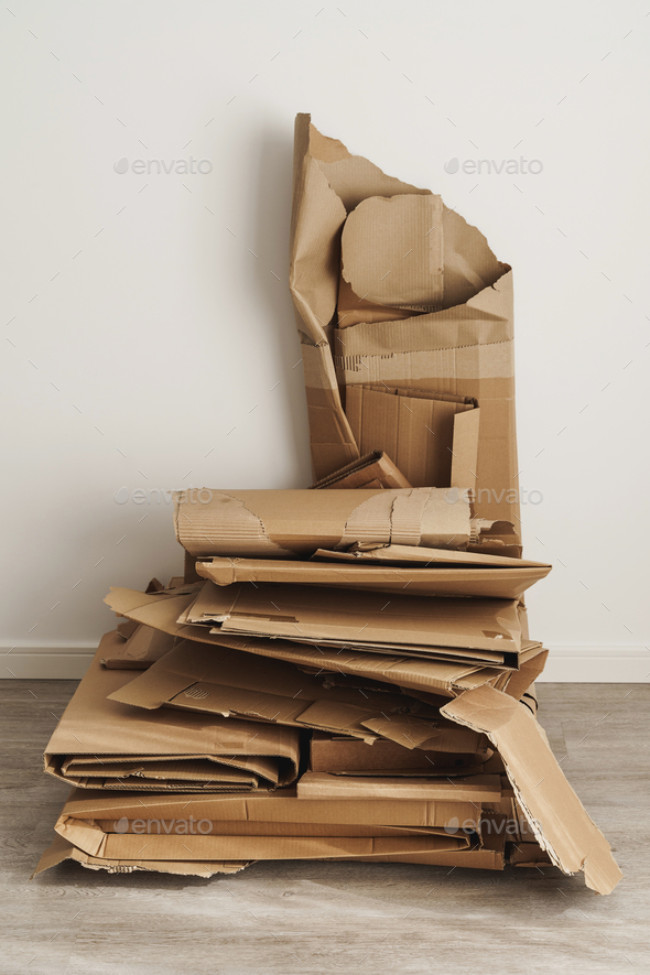 Stack of Cardboard Waste at home. Concepts of Paper Recycling and Waste ...