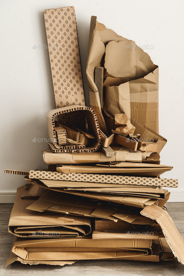 Stack of Cardboard Waste with PAP 21 symbol. Concepts of Paper ...