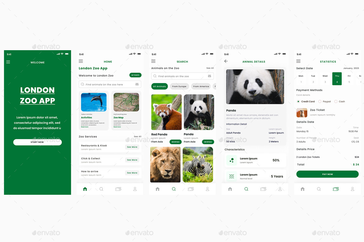 Animal Zoo, Wildlife Park, Zoological Garden App Design template, Web ...