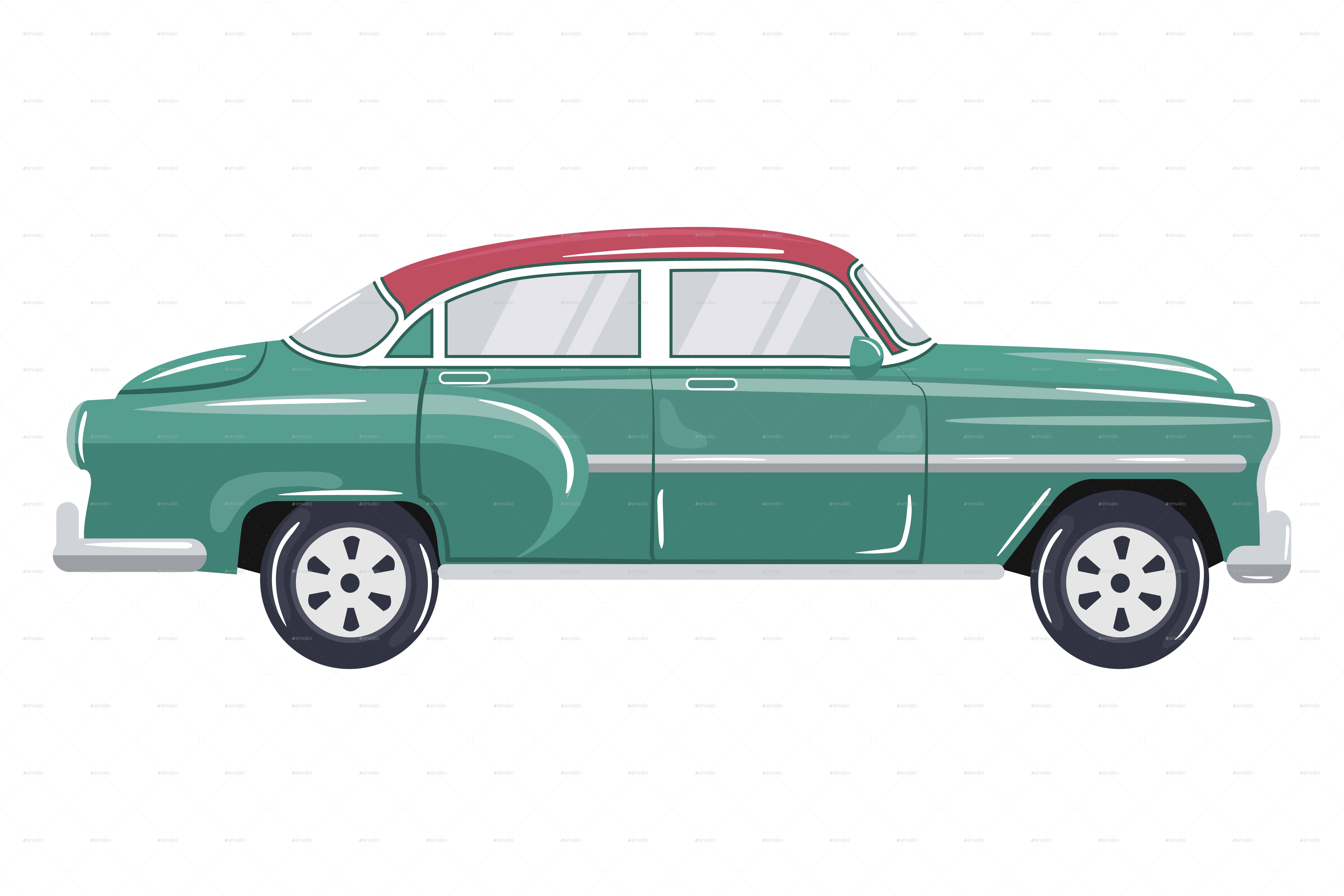 Set of Vintage Retro Style Cars, Vectors | GraphicRiver