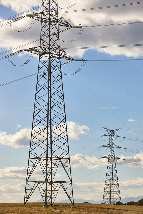 Power lines. Energy industry. Industrial electricity distribution ...