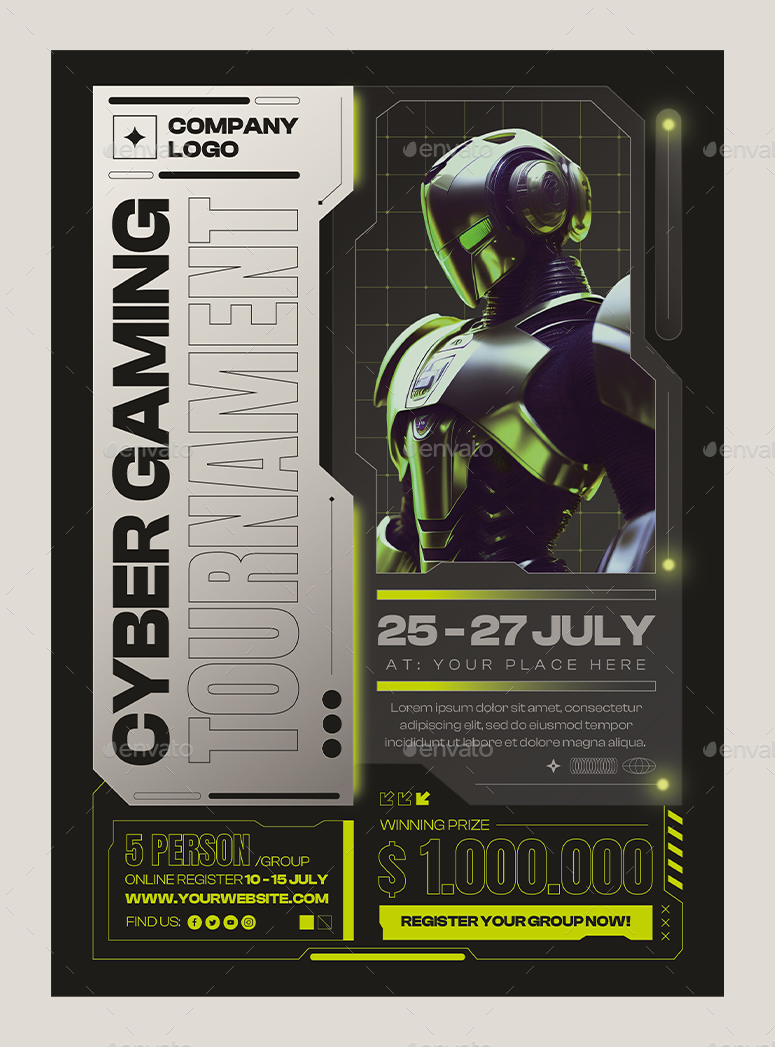 Cyber Esports Game Tournament Flyer, Print Templates | GraphicRiver